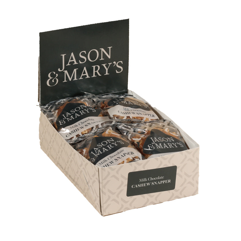 Jason & Mary's - DISPLAY - cashew snapper in milk chocolate - 18 pc Bo ...